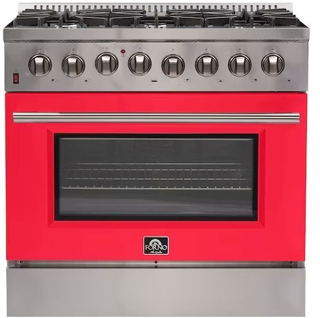 FORNO® Galiano 36" Stainless Steel Pro Style Dual Fuel Range with Red ...