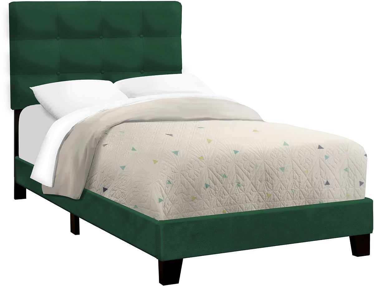 Monarch Specialties Bed Twin Size Upholstered Bedroom Frame Teen Juvenile Green Velvet