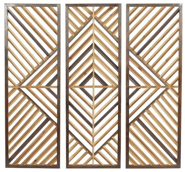 UMA Enterprise 3-Piece Brown Geometric Slatted Wood Wall Decor Set ...
