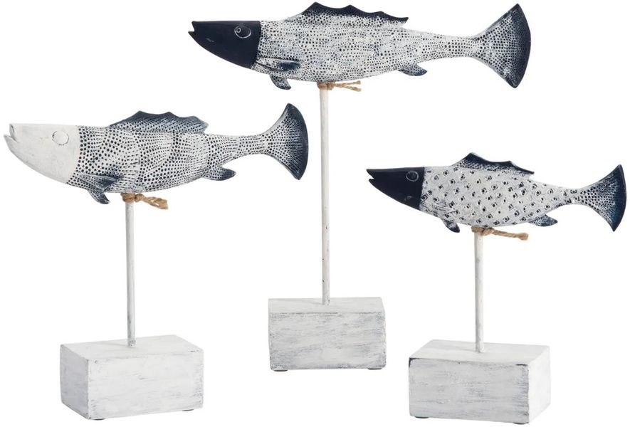 Crestview Collection Antique 3-Piece Blue/White Fish Statue Set | Bob ...