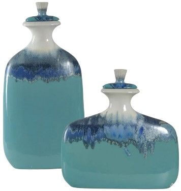 Stylecraft 2-Piece Blue/Light Blue/White Ceramic Jar Set | Colder's ...