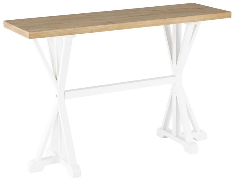 Deco Marche White 47” Console Table with Angled Legs and Brown Tabletop ...