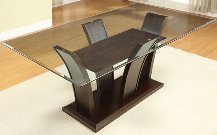 Rectangular glass top dining table with wood base store