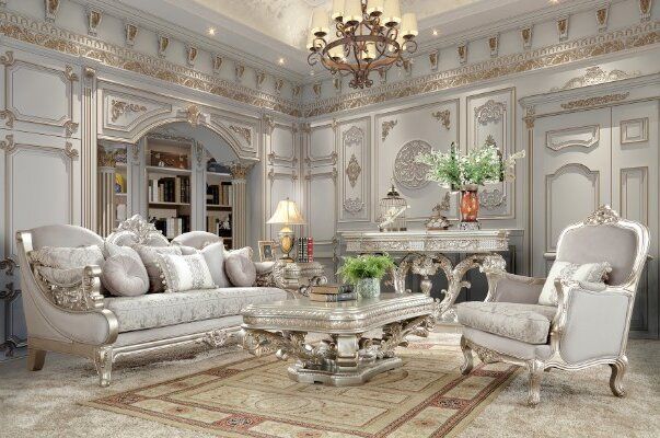 Homey Design Bella Lusso 3-Piece Metallic Silver/Taupe Sofa Set ...