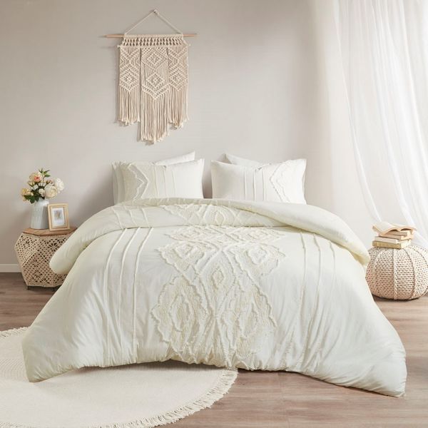 Olliix by Madison Park Margot 3 Piece Cotton White Full/Queen Comforter ...