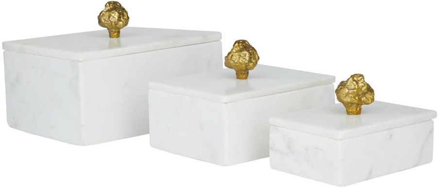 Deco Marche 3-Piece White Box with Gold Finial Set | Fischer Furniture ...