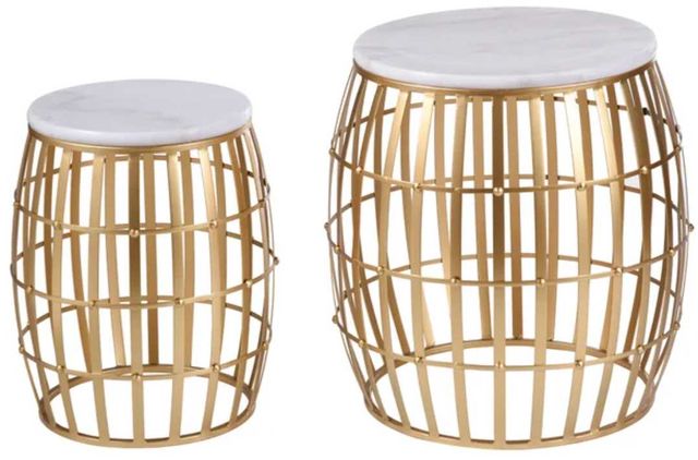 StyleCraft 2-Piece Gold Cage Nesting Table Set with White Marble Top ...