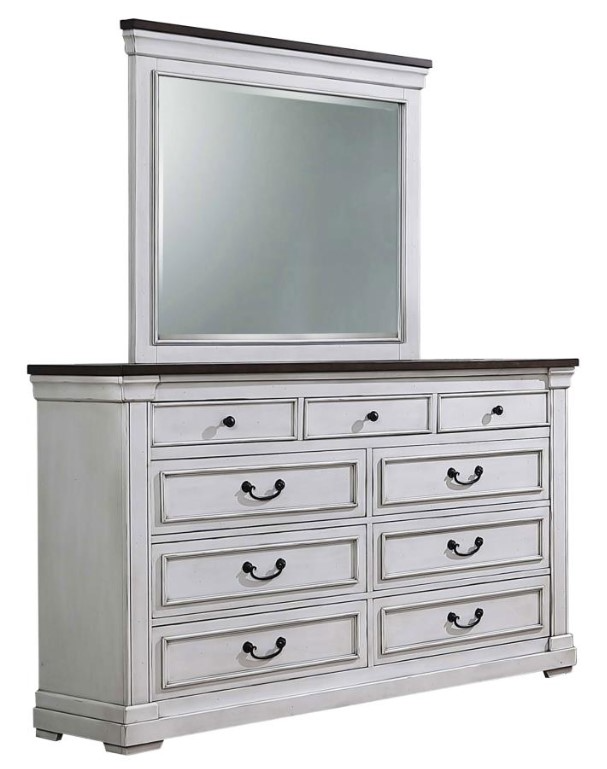 Coaster Hillcrest Distressed White Dresser with Mirror