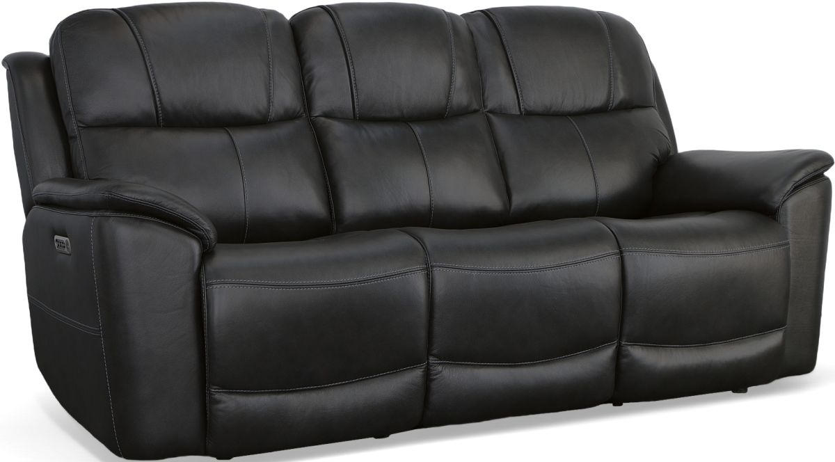 Flexsteel Crew Raven Power Reclining Sofa with Power Headrests and Lumbar Miskelly Furniture