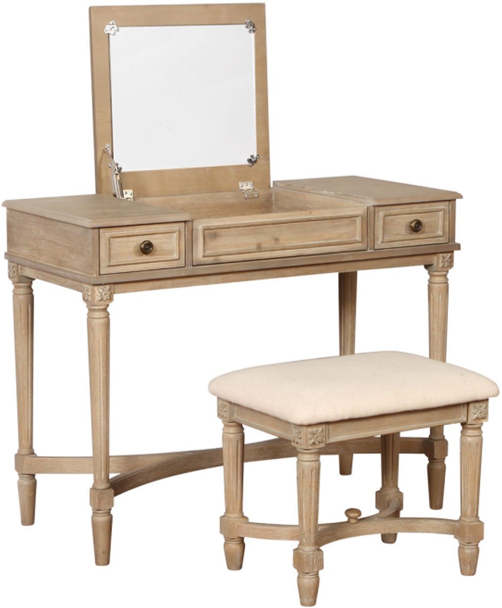 Linon Cyndi 2 Piece Gray Wash Vanity Set Hoelscher s Fine Furniture Appliances Electronics Floresville and Pleasanton TX