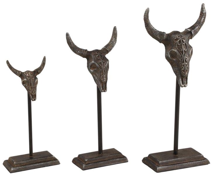 Deco Marche 3-Piece Gray Metal Bull Head Decorative Sculpture Set ...