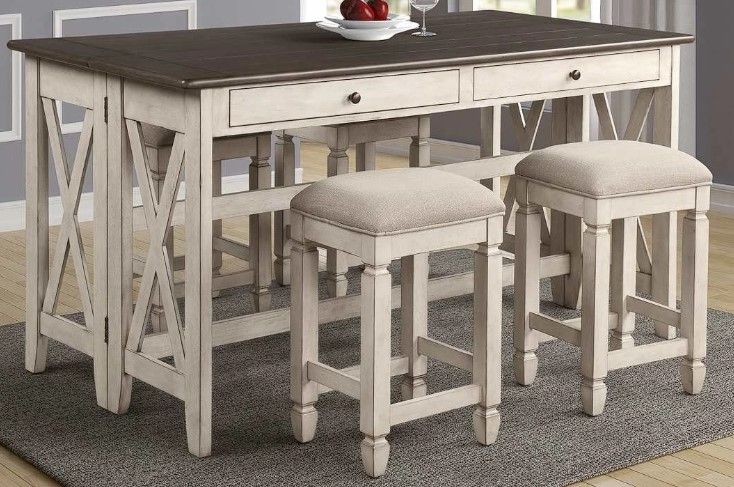 Bernards Waverly 5-Piece Antique White/Gray Wash Counter Set with Drop ...