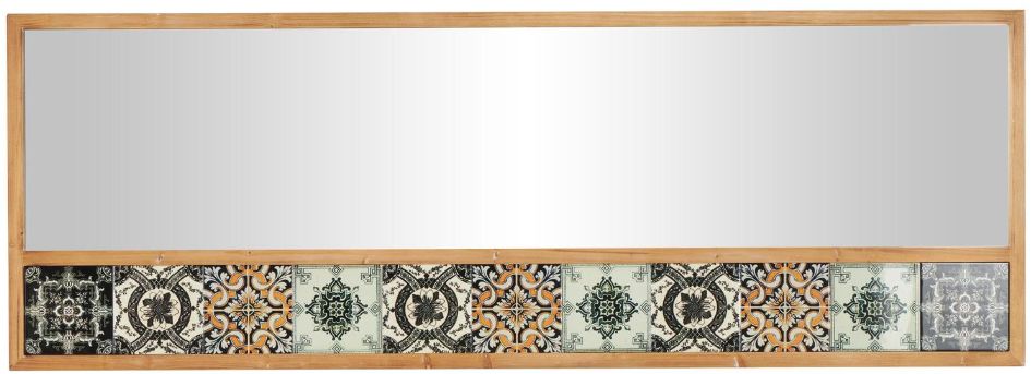 UMA Enterprise Brown Floral Wall Mirror with Patterned Mosaic Tile Edge ...