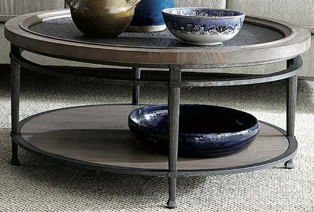 Hammary® Austin Antiqued Medium Brown Round Coffee Table with Hammered ...