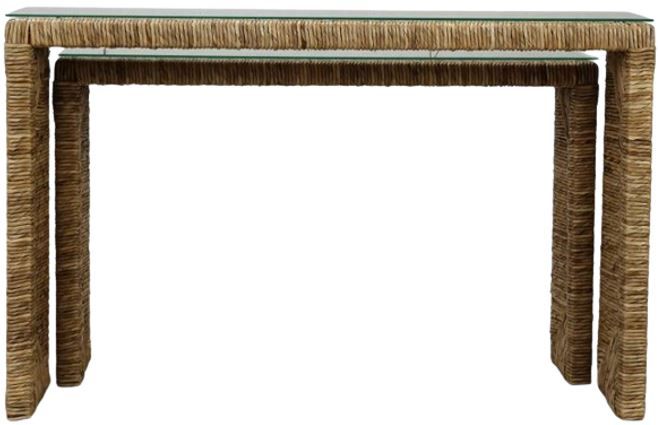 Bramble Tuscan Glass Top Nesting Console Table with Natural Base | BlvdHome
