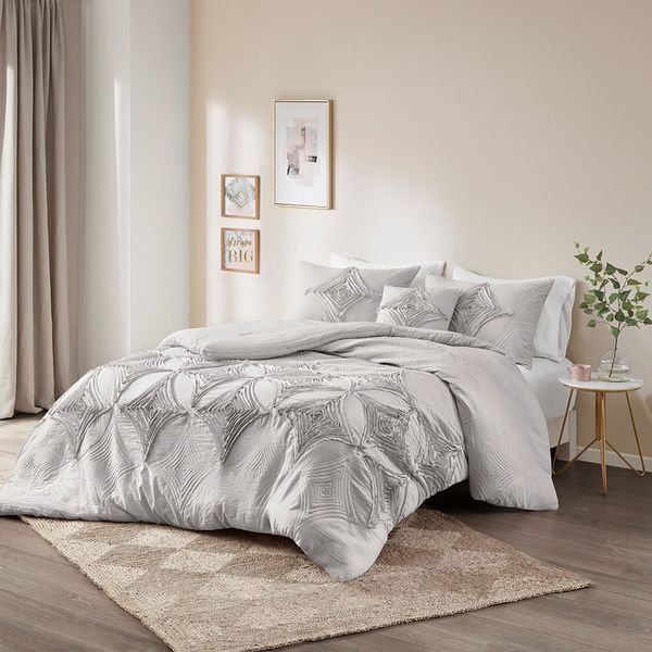 Olliix by Madison Park Colette 4 Piece Grey Full/Queen Comforter Set ...