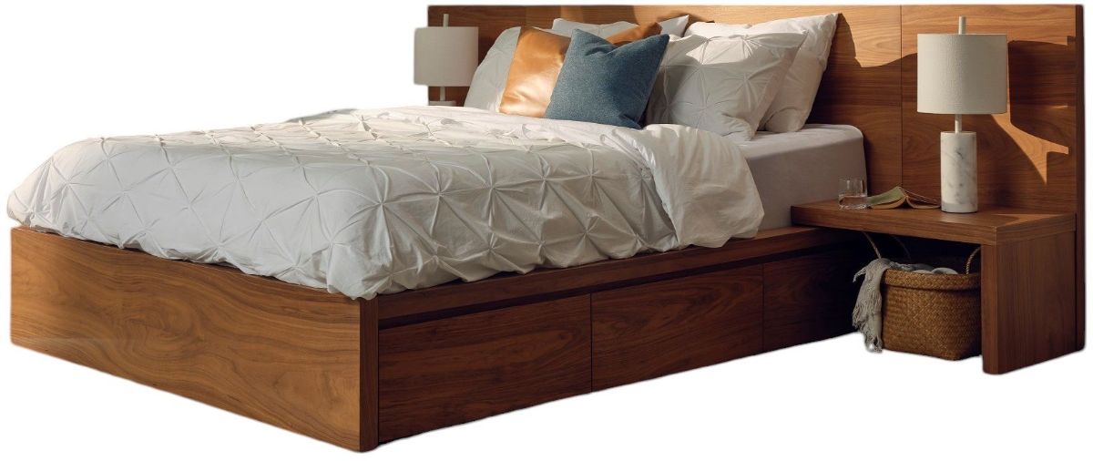 EQ3 Boom Walnut Panel Storage Bed with Extensions and Nightstands ...