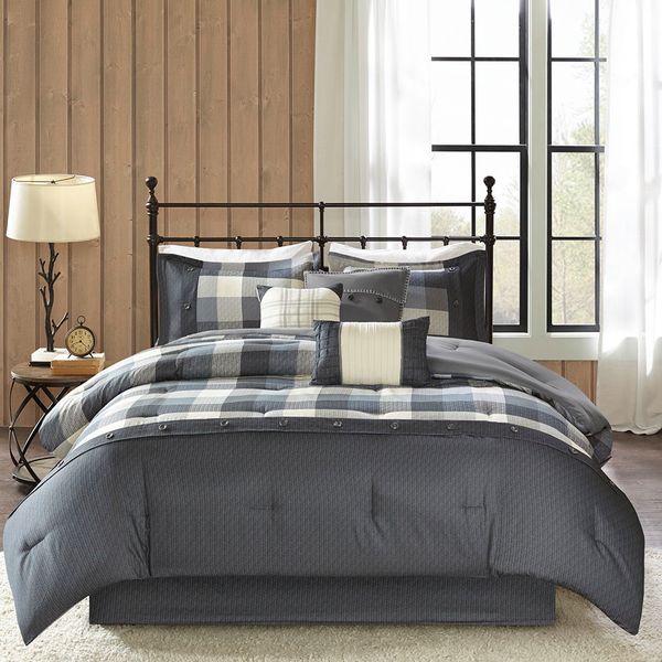Olliix by Madison Park 7 Piece Grey Queen Ridge Herringbone Comforter ...