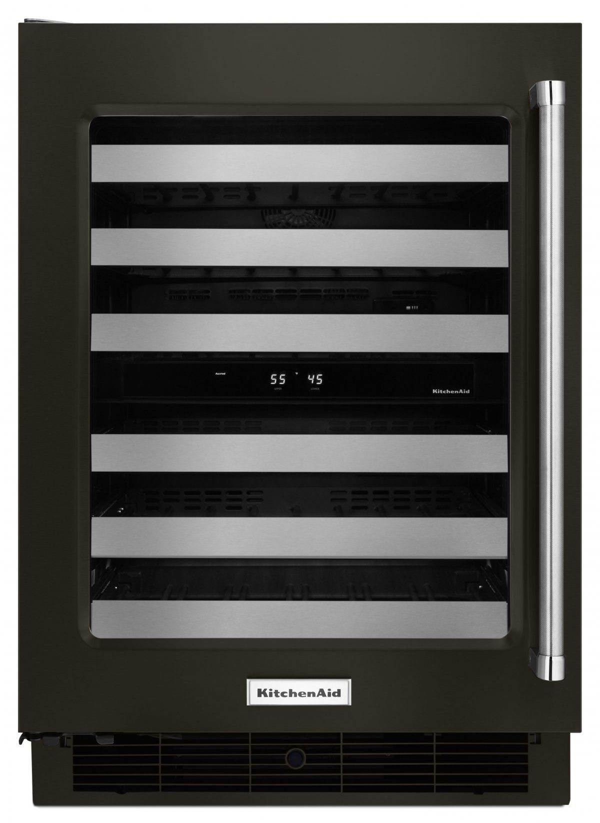 KitchenAid 24 Wine cellar with Glass Door and Metal Front Racks Black Stainless
