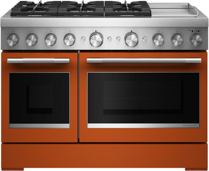 KitchenAid® 48" Scorched Orange Pro Style Dual Fuel Range with Chrome ...