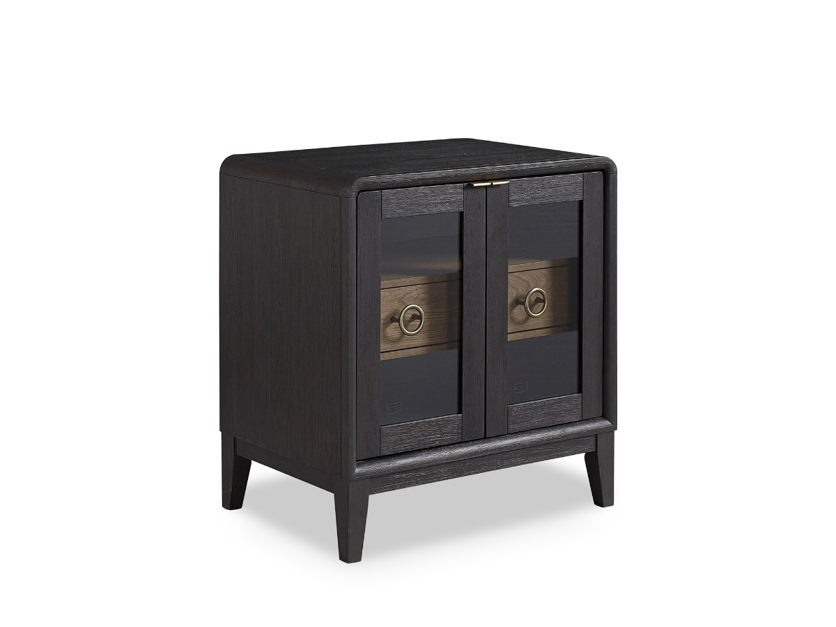 Black glass nightstand store
