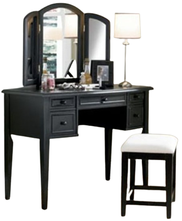Powell 3 Piece Antique Black Vanity Set with Mirror and Bench Economy Furniture