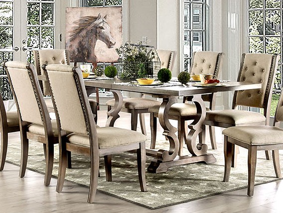Furniture of America Patience 7 Piece Beige Rustic Natural Tone Dining Set Furniture Express Valdosta GA