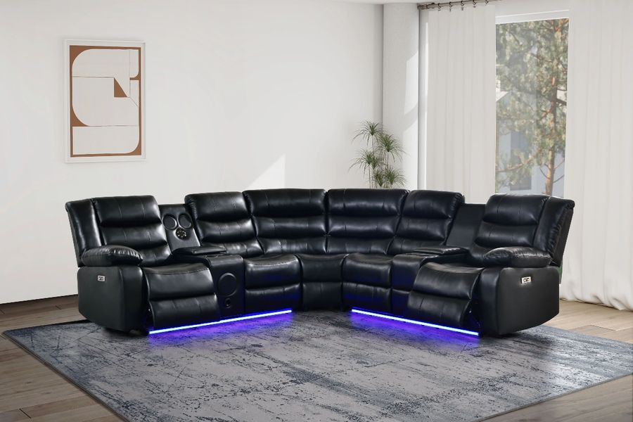 Titanic Furniture Jovi 3-Piece Black Power Reclining Sectional | Darvin ...