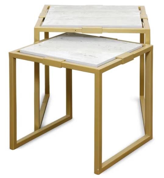 StyleCraft 2-Piece White Marble Top Nesting Table Set with Satin Brass ...