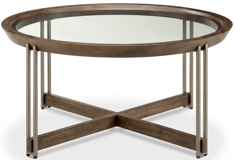 Magnussen Home® Elora Glass Top Round Cocktail with Walnut Frame ...
