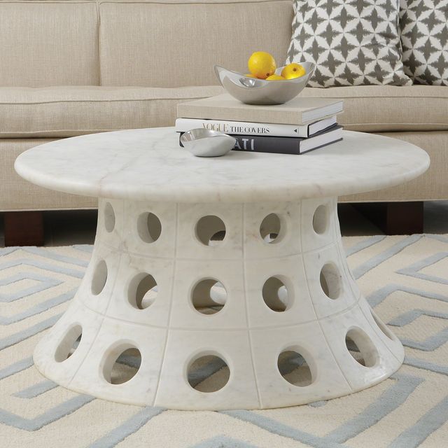 Global Views Taper White Circle Cocktail Table | Marshall's Home Living ...