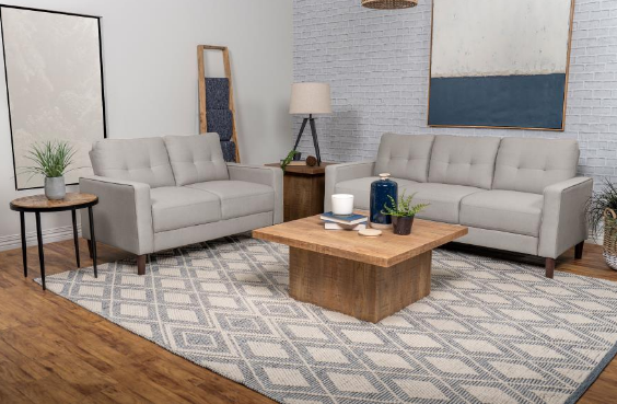 Coaster Bowen 3 Piece Gray Upholstered Track Arm Tufted Seating Set