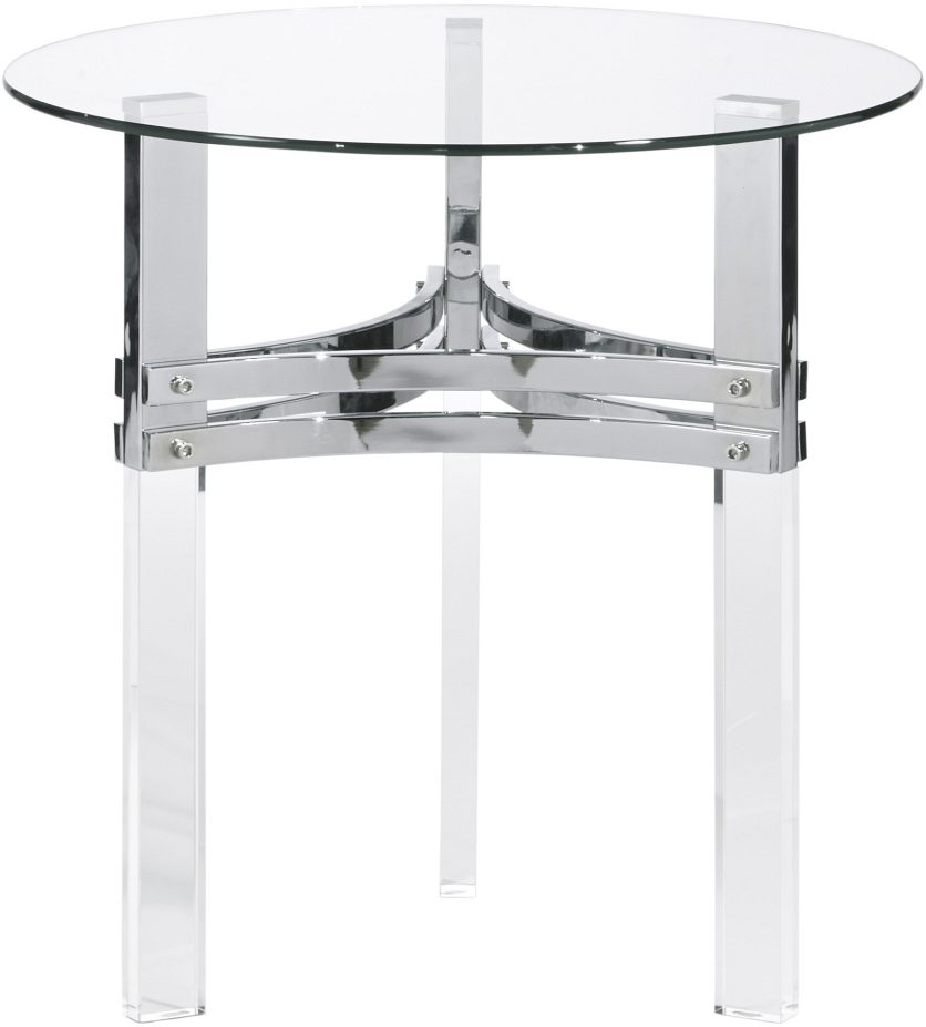 Signature Design by Ashley Braddoni Glass Top Round End Table with Chrome and Acrylic Legs Farnham s Furniture Galleries Casper Wyoming