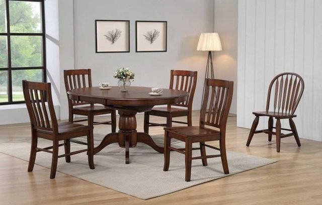 Allwood Furniture Group #133 Dark Walnut Oak Veneer Pedestal Table Set ...