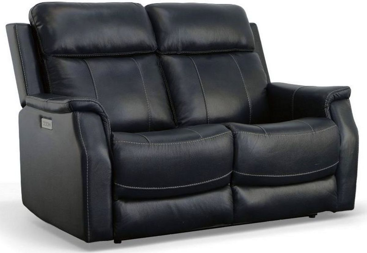 Flexsteel Easton Dark Blue Power Reclining Loveseat with Power Headrests and Lumbar Great Rooms Furniture and Mattresses