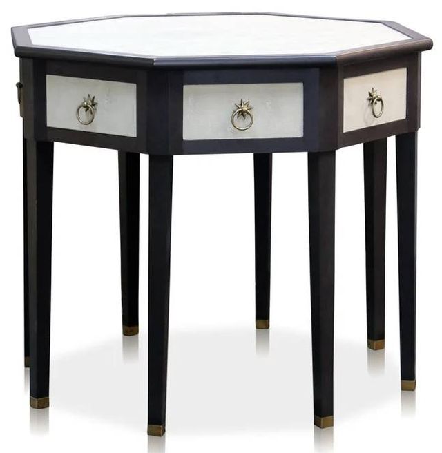 StyleCraft Ivory Center Table with Black Base | Hubbard and Hoke Furniture