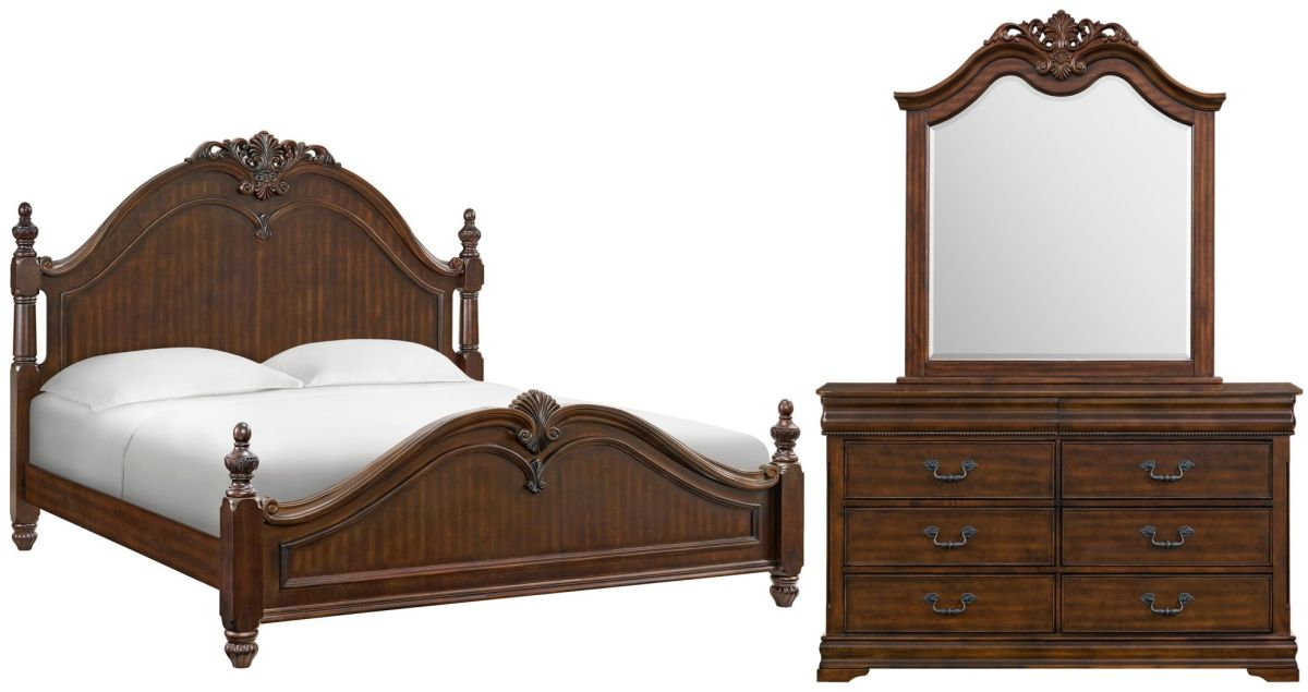 Elements International Northridge 3 Piece Cherry King Bedroom Set
