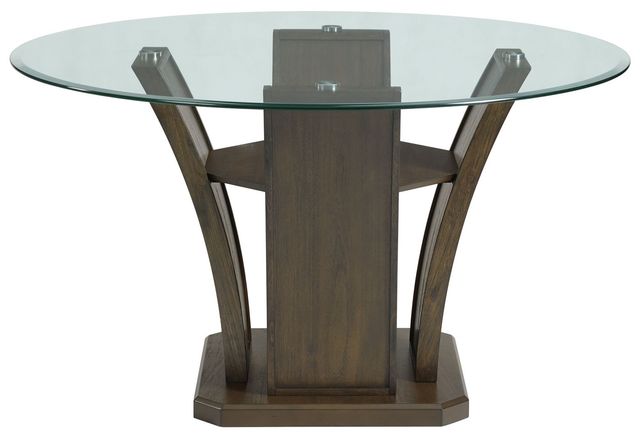 Elements International Dapper Glass Top Round Dining Table with Walnut ...