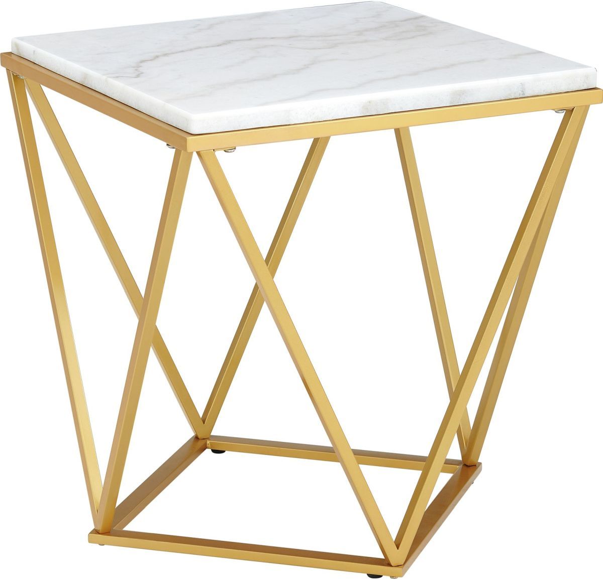 Elements International Riko Gold Square End Table with White Marble Top ...