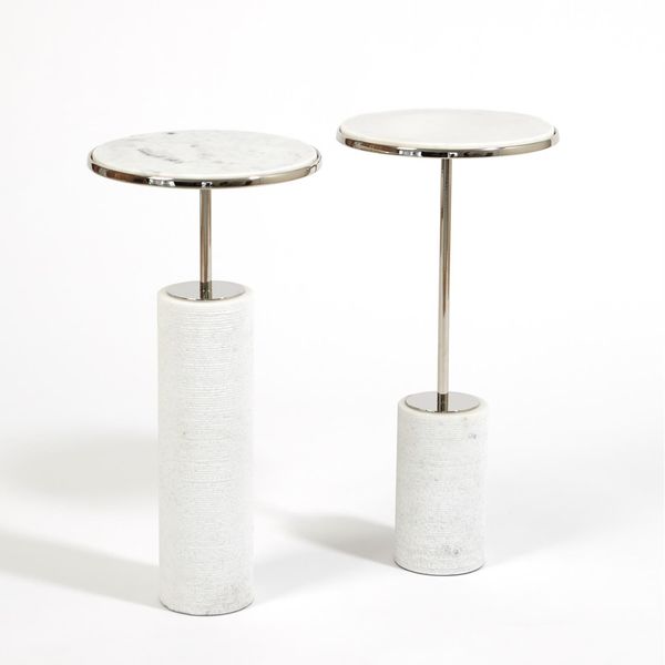 Global Views Tall Cored Marble Table with Nickel Stand | Marshall's ...