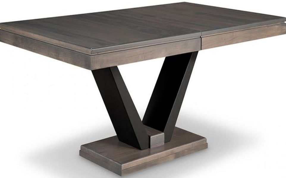 Handstone Customizable Portland Maple 48x84 Metal “V” Pedestal Dining ...