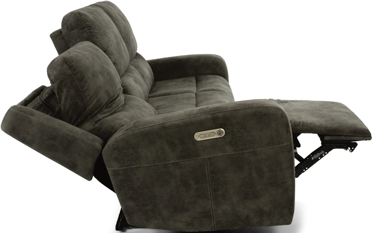 Flexsteel Aiden Grey Power Reclining Sofa with Power Headrests Sunshine Furniture Tulsa OK