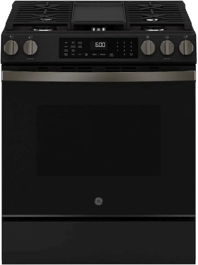 GE® 600 Series 30" Black Slate Slide In Gas Range | Grand Appliance and TV