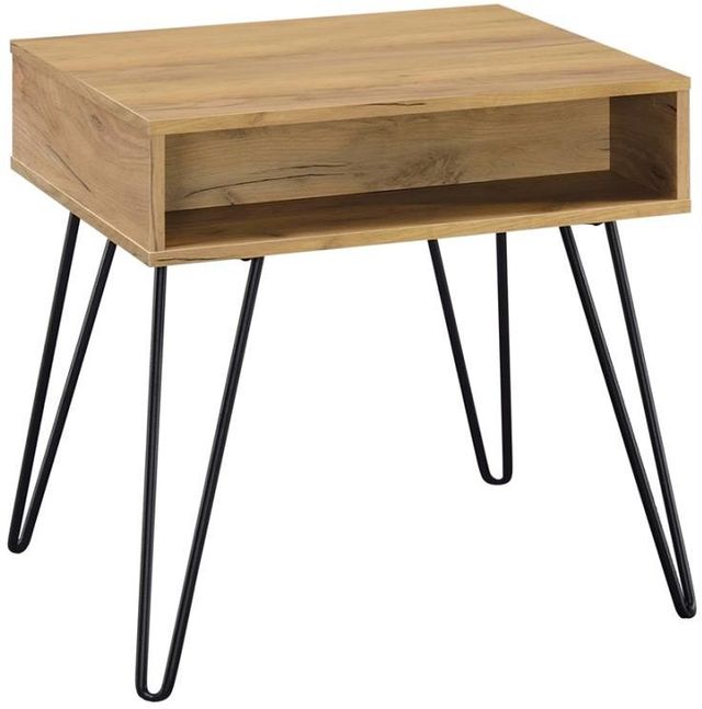 Coaster® Fanning Golden Oak End Table with Black Hairpin Leg ...