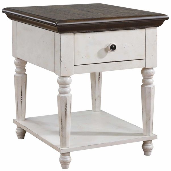TEI Vintage Estates Antique White/Dark Knotty Oak End Table | Lundquist ...