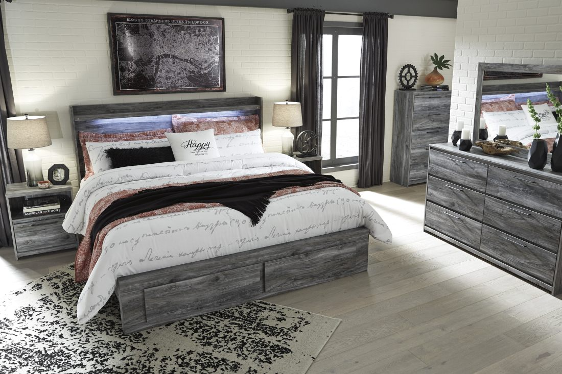 Ashley baystorm gray queen platform storage bed store