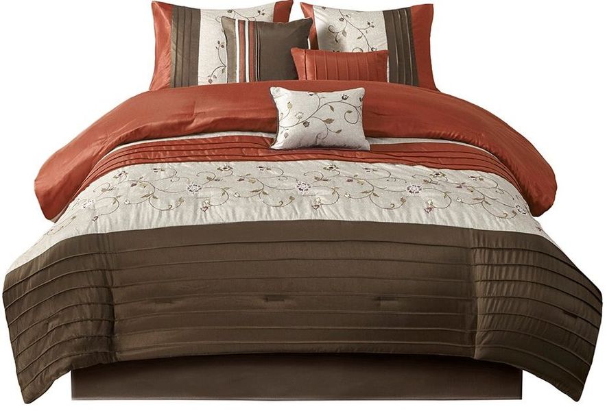 Olliix by Madison Park Serene 7 Piece Spice Queen Embroidered Comforter ...
