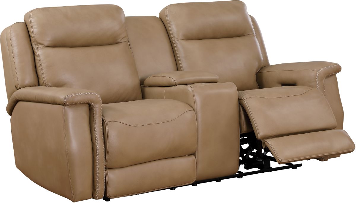 Leather Italia Fischer Saddle Power Reclining Loveseat with Console JR Furniture USA Portland Seattle and Vancouver
