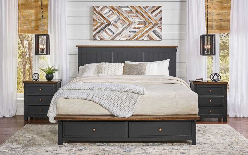 A-America® Stormy Ridge Chicory/Slate Black Queen Storage Bed | Bob ...