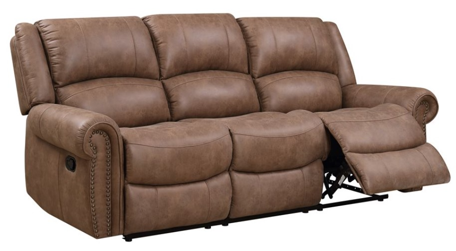Emerald Home Spencer Light Brown Reclining Sofa Liddiard Home Furnishings